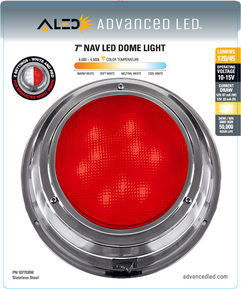 ADVANCED LED 7" Highly Polished Stainless Steel Nav. LED Dome Light w ...