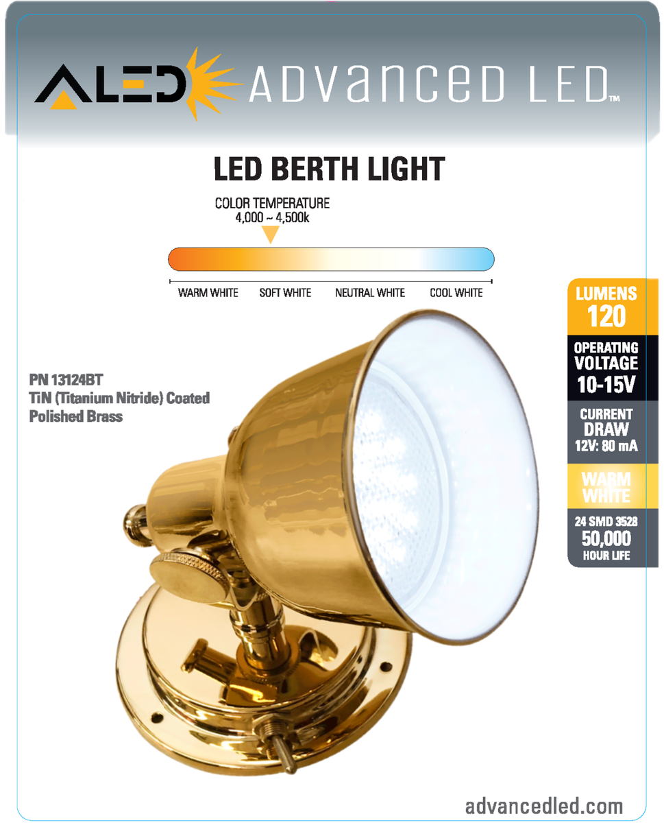 ADVANCED LED Highly Polished TiN (Titanium Nitride) Brass LED Berth/Bu ...